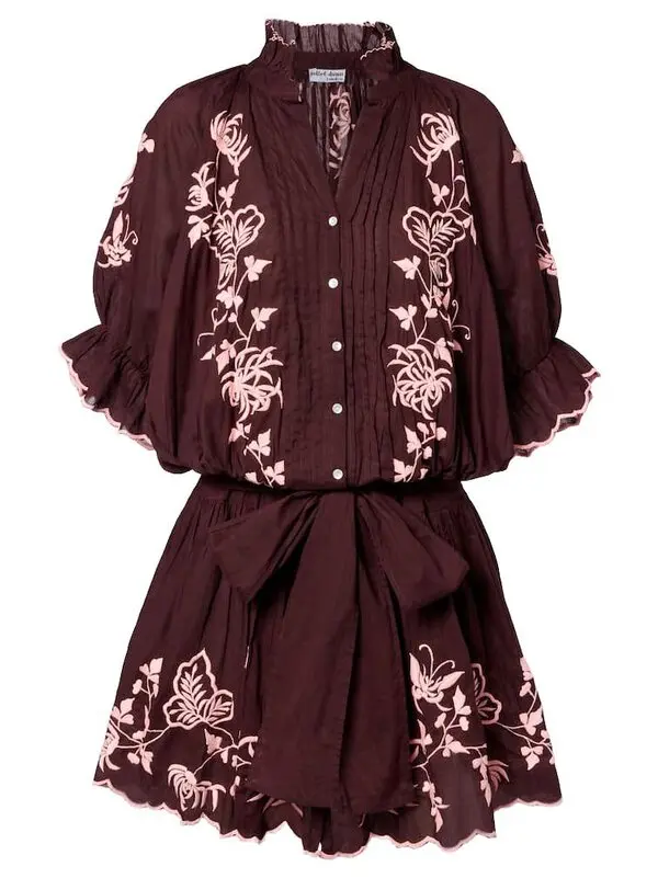 JULIET DUNN Embroidered Cotton Minidress - Brown