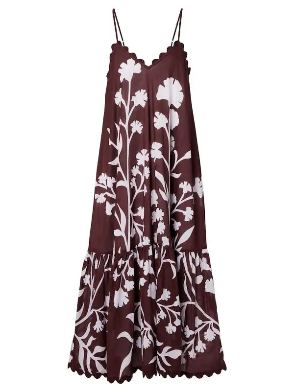 JULIET DUNN Scalloped Cotton Midi Dress - Burgundy