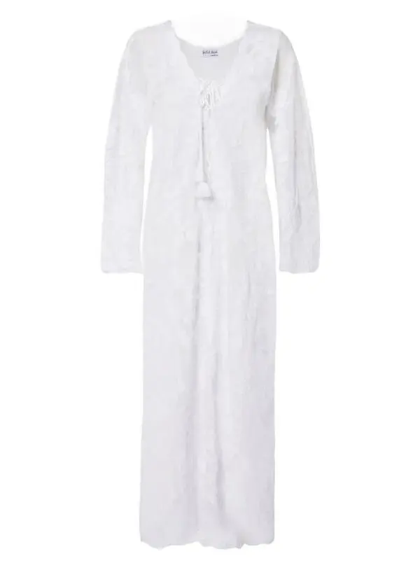 JULIET DUNN Embroidered Sheer Cotton Kaftan - White