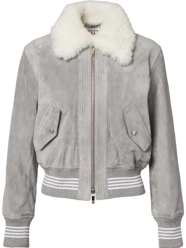 Thom Browne Shearling-trimmed Suede Jacket - Grey