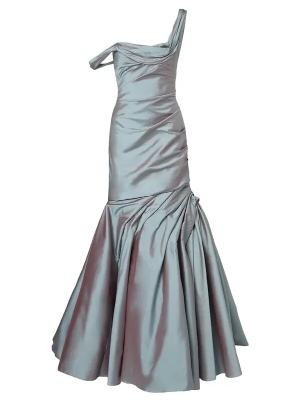 MARMAR HALIM Asymmetric Ruched Gown - Blue