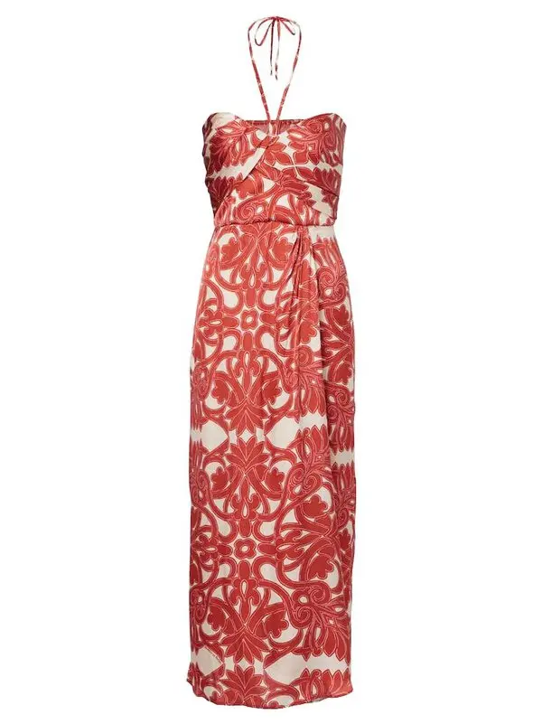 Poupette St Barth Collina Printed Satin Midi Dress - Red