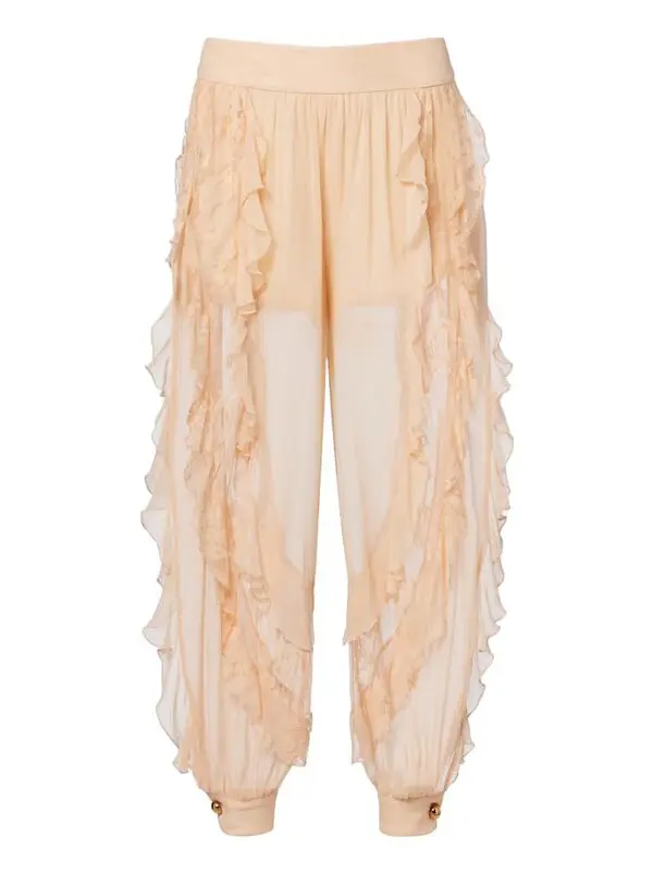 Zimmermann Rebellion Ruffled Silk Tapered Pants - Pink