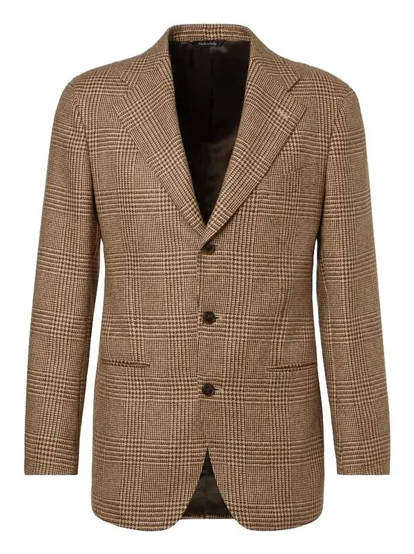SAMAN AMEL Prince Of Wales Check Alpaca Blazer - Brown