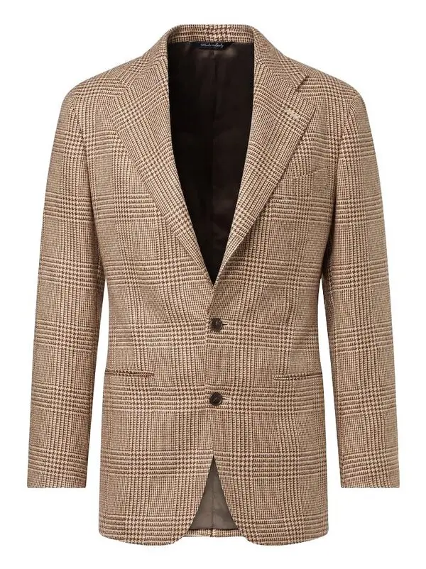 SAMAN AMEL Prince Of Wales Check Alpaca Blazer - Brown