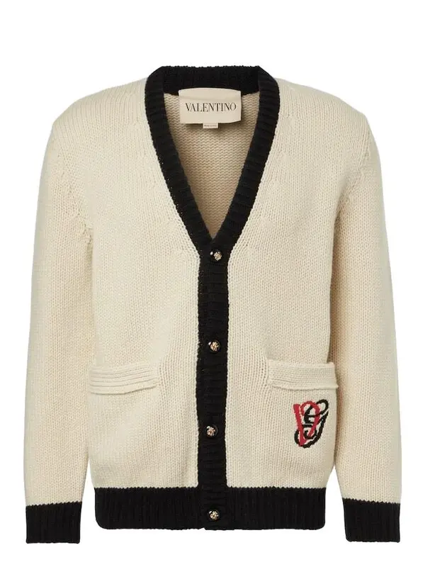 Valentino Garavani Embroidered Virgin Wool Cardigan - Beige