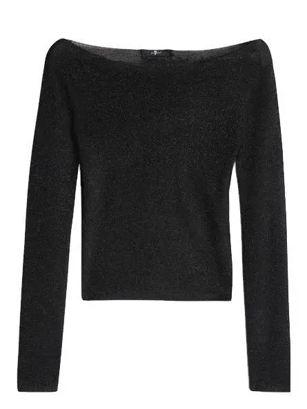 7 For All Mankind Boatneck Lurex Sweater - Black