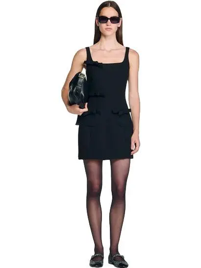Sandro Mini Strappy Dress With Bows - Black