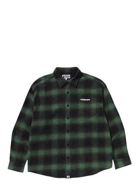 A BATHING APE Logo Ombre Check Flannel Long Sleeve Shirt - Green