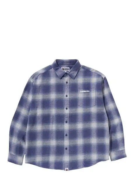 A BATHING APE Logo Ombre Check Flannel Long Sleeve Shirt - Beige