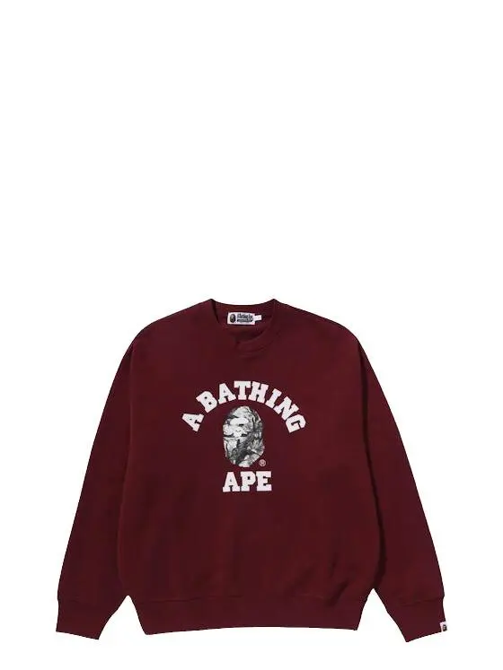 BAPE Tree Edge Camo College Relaxed Fit I Crewneck Sweatshirt - Burgundy