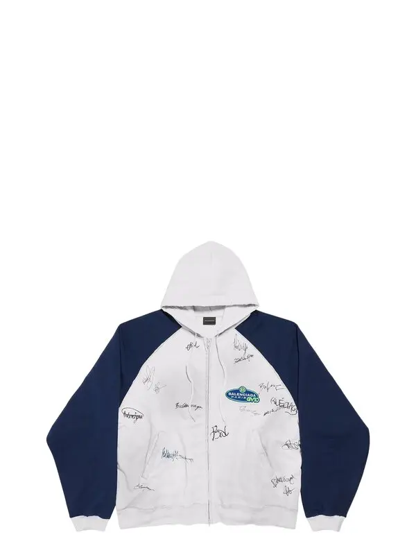 Balenciaga Raglan Oversized Zip Up Hoodie - White
