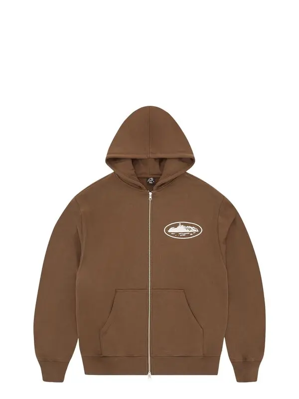CORTEIZ Island Puff Print Zip Hoodie - Brown