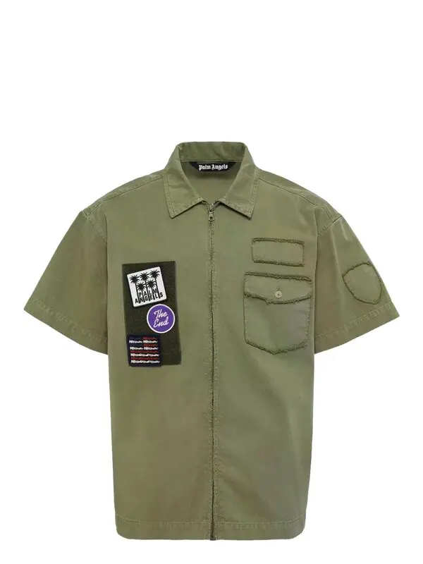 Palm Angels Patch-detail Zip-up Shirt - Green