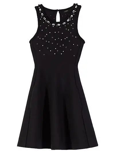 Maje Rhinestone-embellished Flared-skirt Knitted Mini Dress - Black