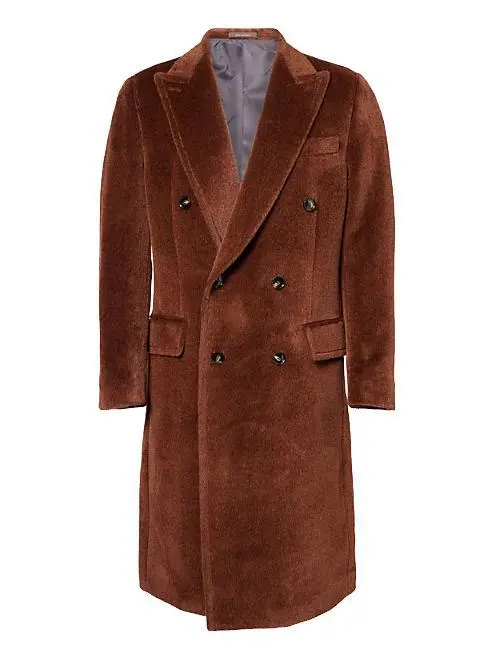 OSCAR JACOBSON Alvaro Peak-lapel Alpaca-wool Blend Coat - Barque Brown