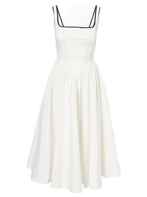 L.A-SPACE Corseted Square-neck Cotton Midi Dress - White