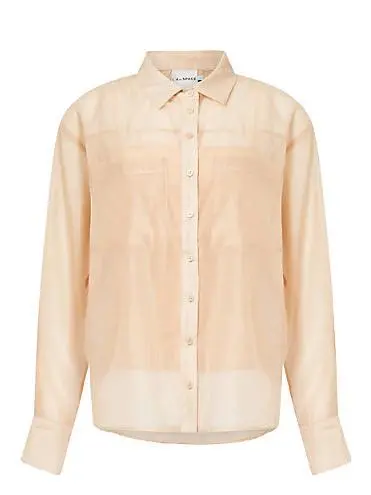 L.A-SPACE Oversized Embroidered Organza Shirt - Camel