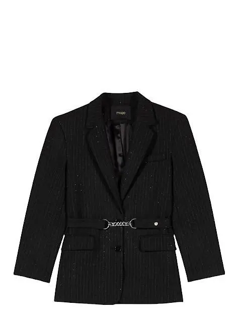 Maje Pinstriped Diamante-embellished Woven Blazer - Black