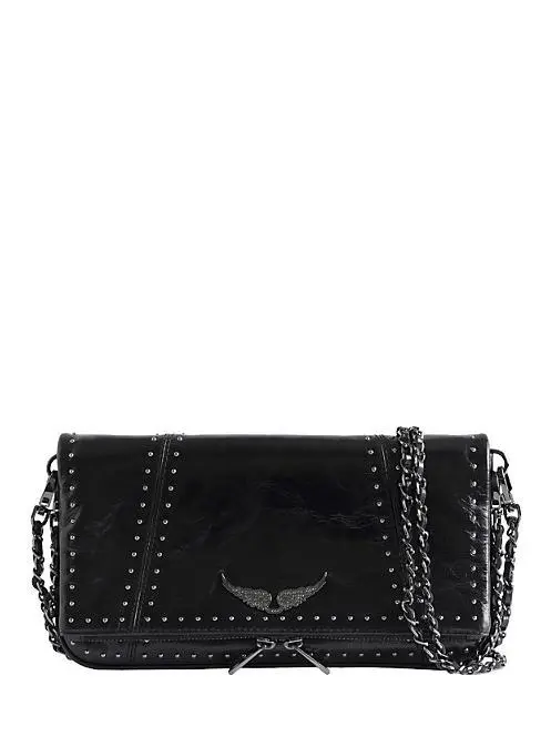 Zadig&Voltaire Rock Vintage Patent-stud Leather Clutch Bag - Black