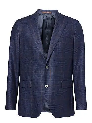 OSCAR JACOBSON Fogerty Checked Silk, Wool And Cashmere Blend Blazer - Blue Ocean