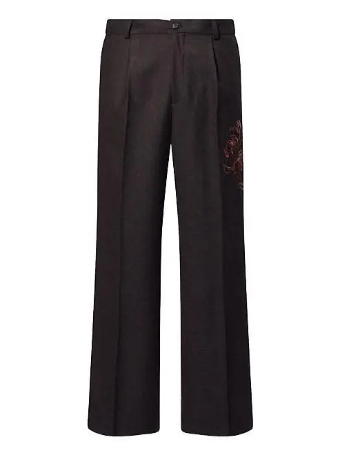 Dries Van Noten Embroidered Straight-leg Wool Trousers - Dark Brown