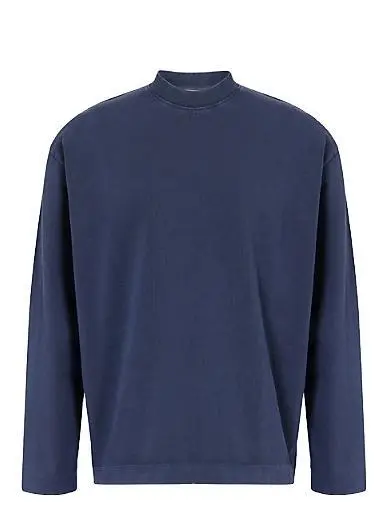 THE COUTURE CLUB Washed Long-sleeves Cotton-jersey T-shirt - Navy