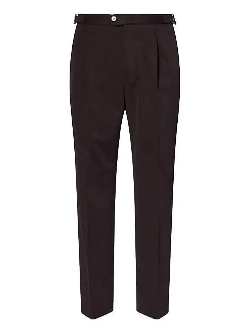 OSCAR JACOBSON Delon Adjustable-waist Cotton Trousers - Dark Brown