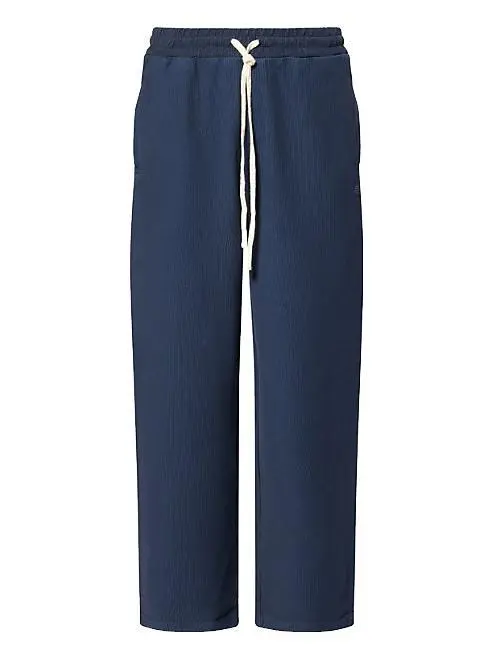 THE COUTURE CLUB Ribbed Wide-leg Cotton-jersey Jogging Bottoms - Navy