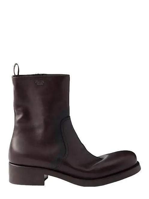 Prada Round-toe Leather Mid-calf Boots - Brown