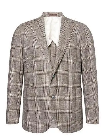 OSCAR JACOBSON Ferry Patch Checked Wool Blazer - Almond Beige