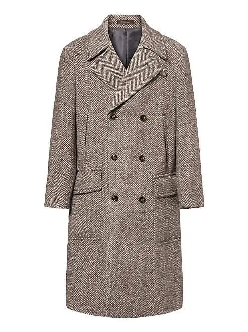 OSCAR JACOBSON Piero Patterned Wool Blend Coat - Coffe Brown