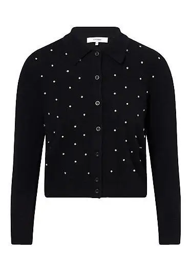 FRAME The Rhinestone Polo Wool-cashmere Cardigan - Black
