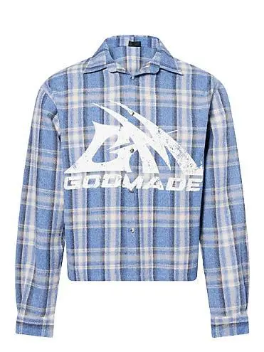 GODMADE Logo-print Checked Flannel Shirt - Blue