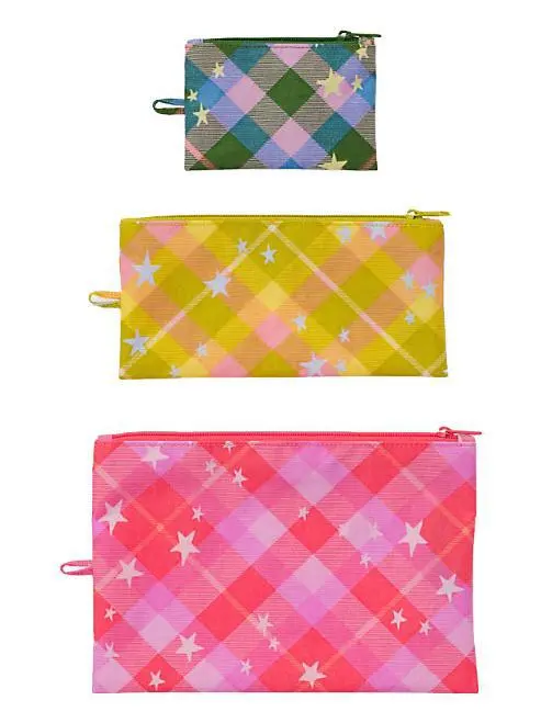 Baggu Plaid-print Flat Woven Pouch Set - One-color