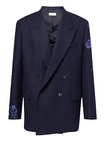 Dries Van Noten Bishop Embroidered Wool Jacket - Navy