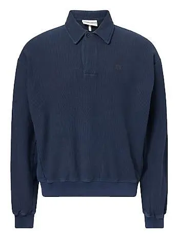 THE COUTURE CLUB Ribbed Polo-collar Cotton-jersey Sweatshirt - Navy