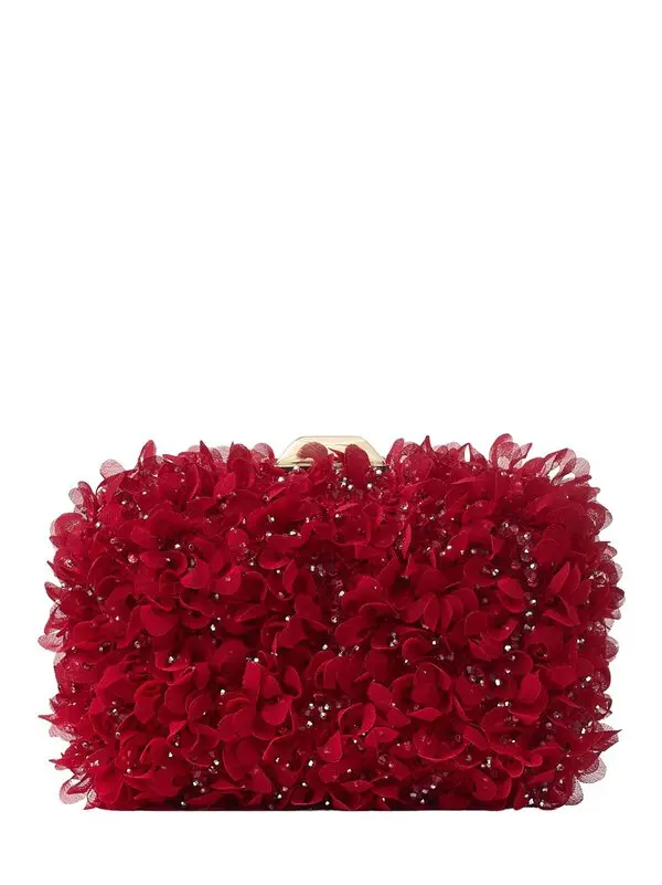 JIMMY CHOO Cloud Satin Clutch With Petal Embroidery - Ruby Red/light Gold