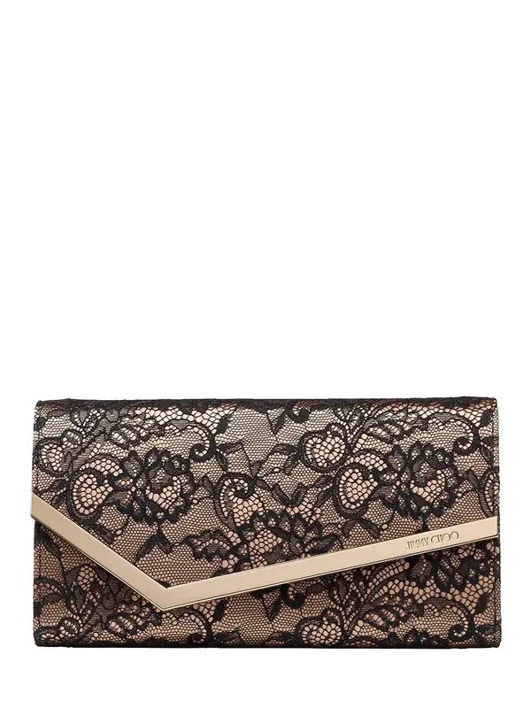 JIMMY CHOO Lace Clutch Bag With Chain Strap - Black/ballet Pink/light Gold