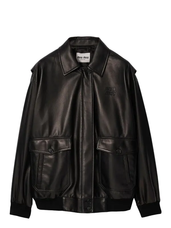 Miu Miu Nappa Leather Blouson Jacket - Black