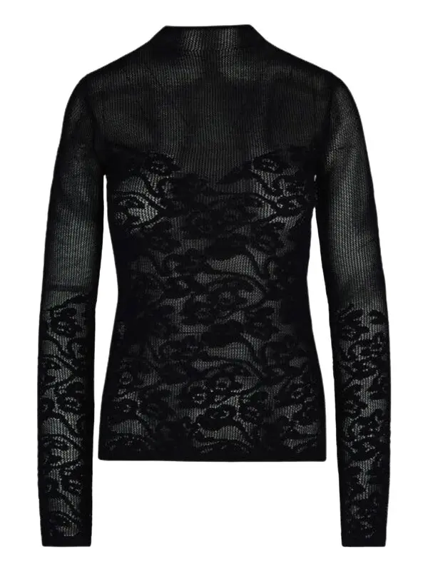Patrizia Pepe Raw-cut Turtleneck With Lace - Black