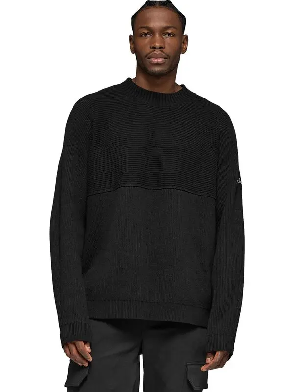 Alo Yoga Domain Shift Rib Knit Crewneck Top - Black