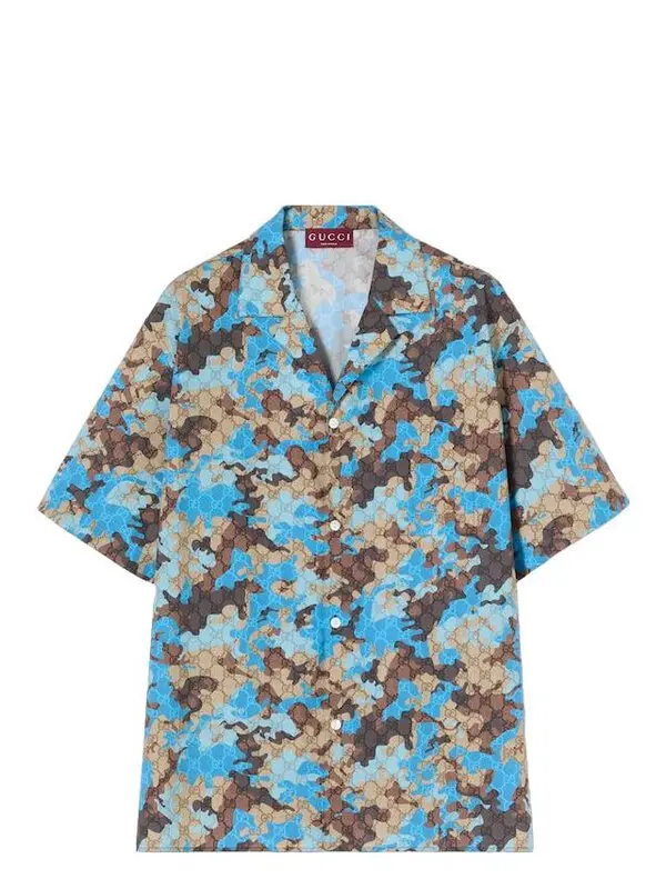 Gucci Printed Cotton Poplin Bowling Shirt - Beige