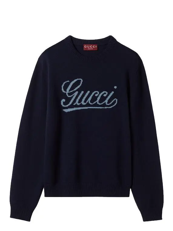 Gucci Knit Wool Sweater With Intarsia - Blue