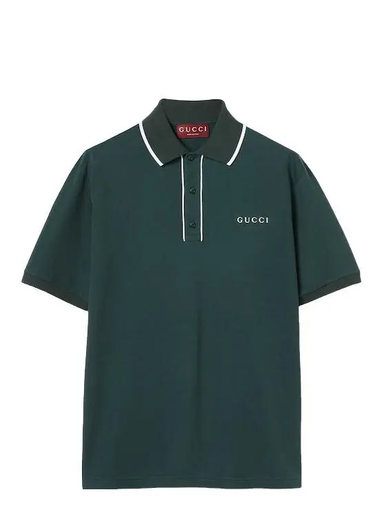 Gucci Cotton Piquet Polo Shirt With Embroidery - Green