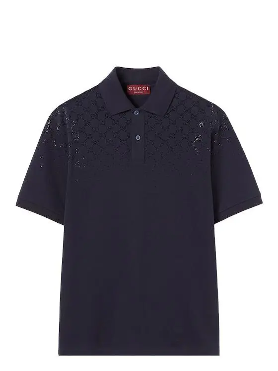 Gucci Cotton Piquet Polo Shirt With Crystals - Blue