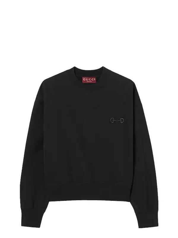 Gucci Cotton Jersey Sweatshirt With Horsebit Embroidery - Black