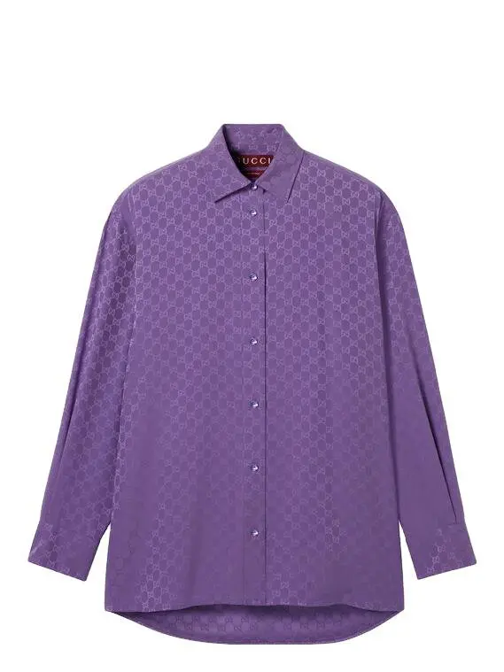 Gucci Gg Silk Jacquard Oversize Shirt - Purple