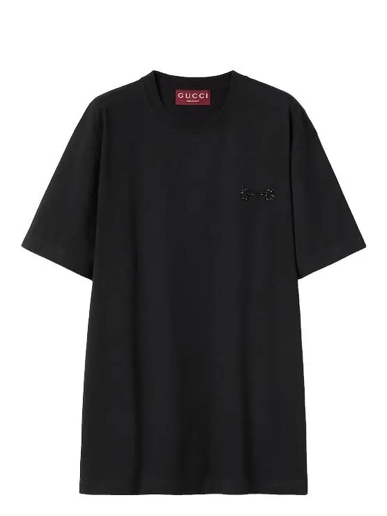 Gucci Cotton Jersey T-shirt With Horsebit Embroidery - Black