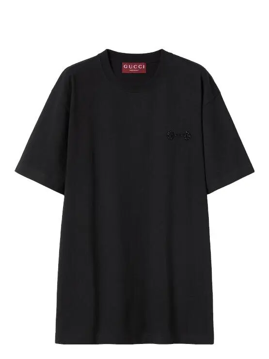 Gucci Cotton Jersey T-shirt With Horsebit Embroidery - Black